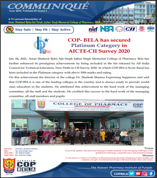 Autonomous Pharmacy College Bela, Ropar - COP Bela : Communique ...